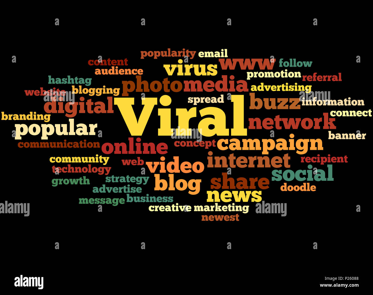 Viral, word cloud concept on black background Stock Photo - Alamy