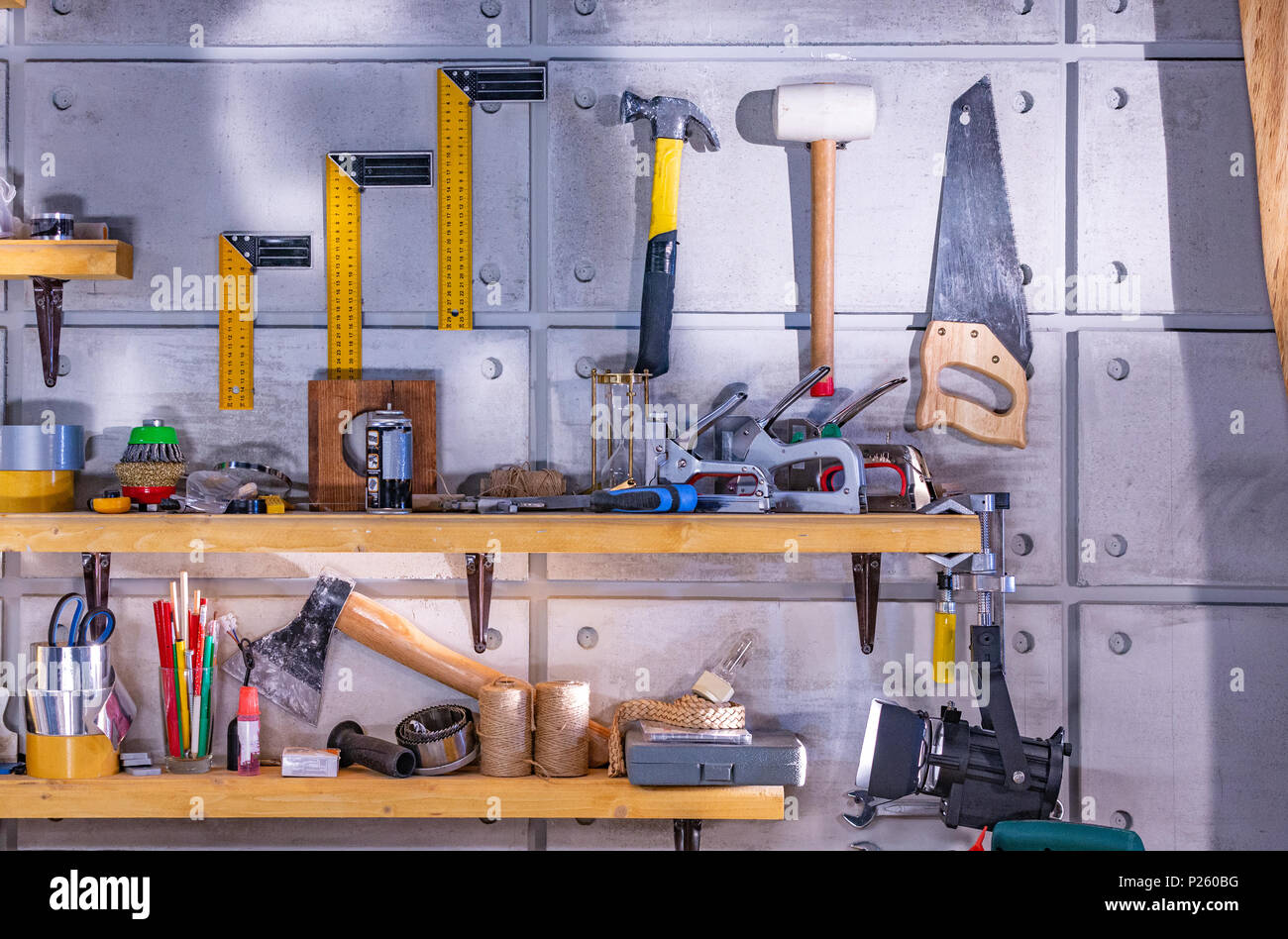 carpentry workshop equipped with the necessary tools Stock Photo - Alamy
