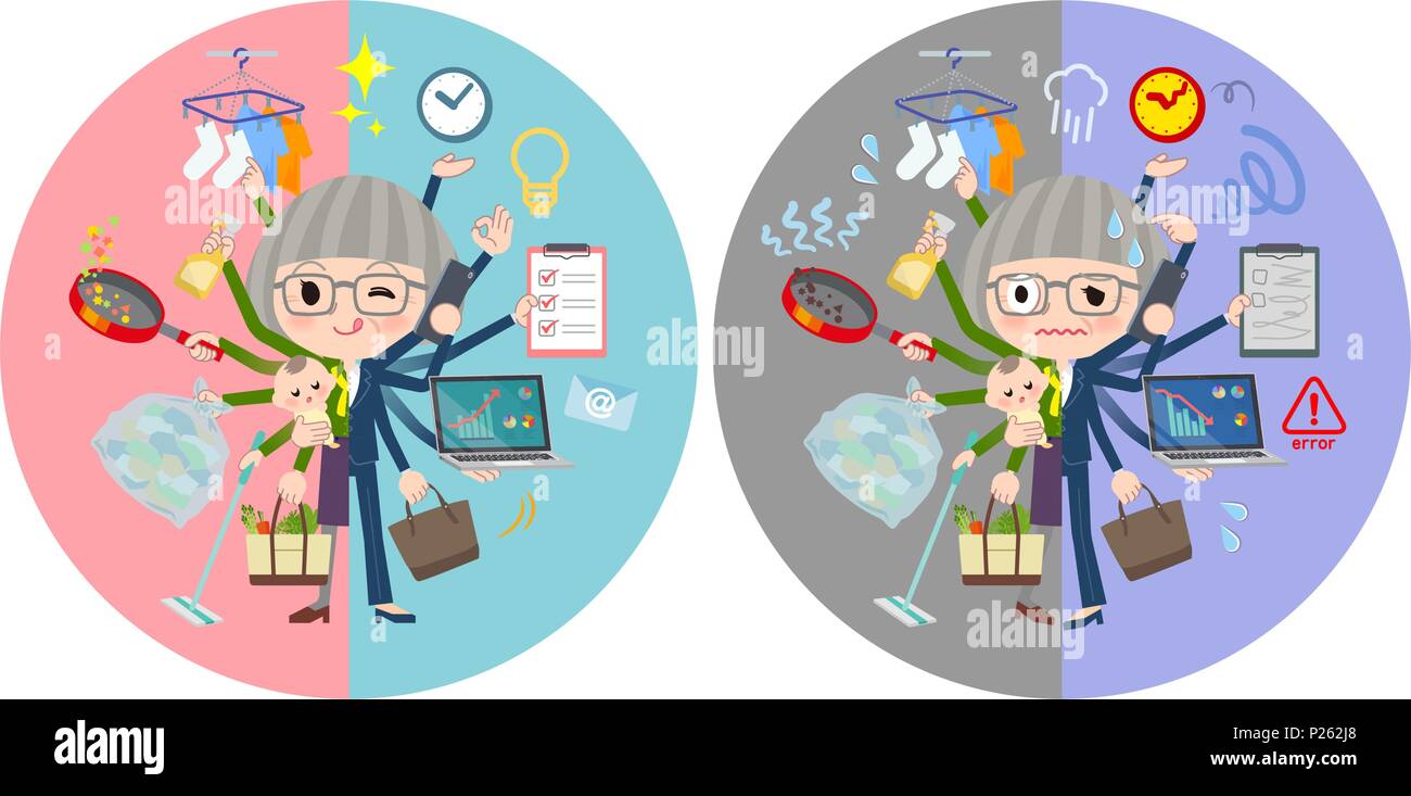 A set of senior women who perform multitasking in offices and private ...