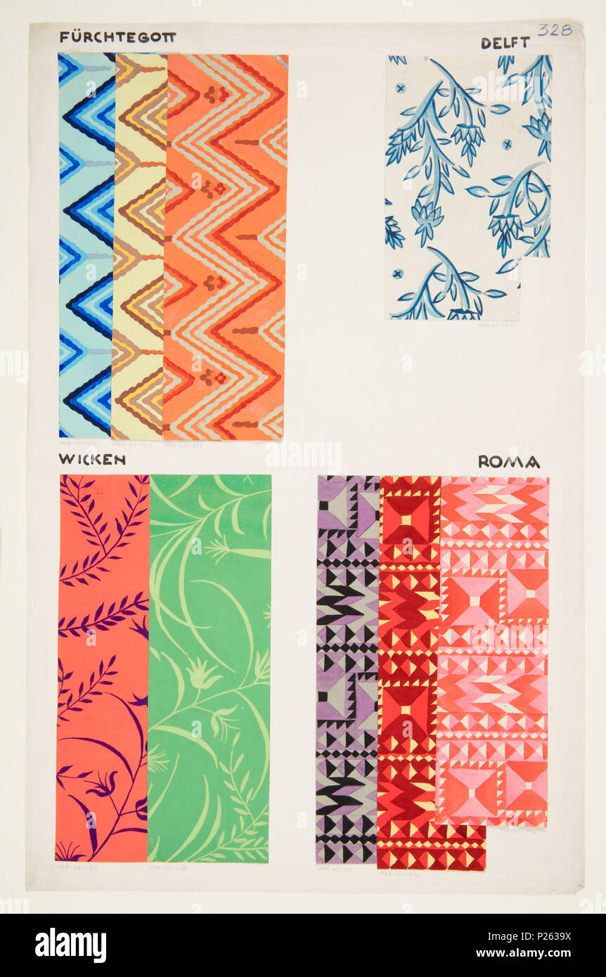 . English: Drawing, Textile Design: Wicken, 1919 . English: Sprigs of ...