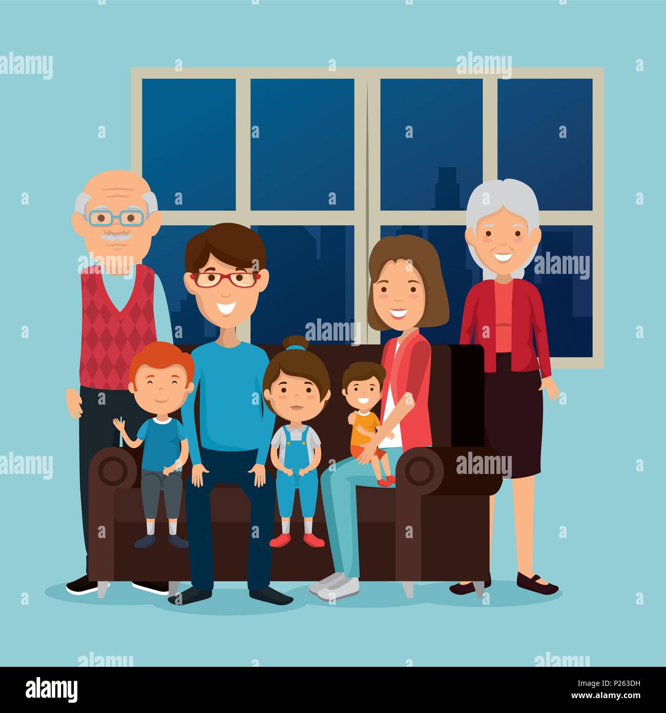group of family members in the living room Stock Vector Image & Art - Alamy