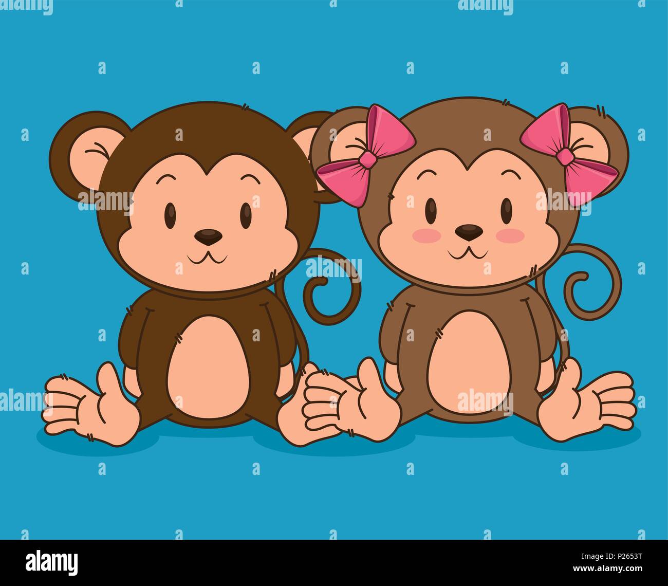 Cute Monkey Couple Cartoon