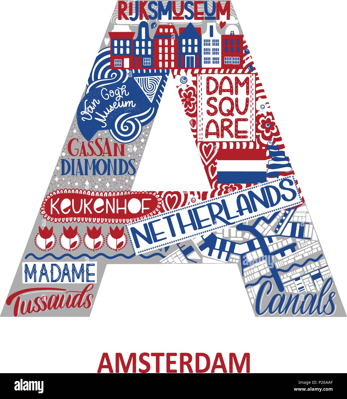 Amsterdam abstract sight map. National color. City alphabet typography ...