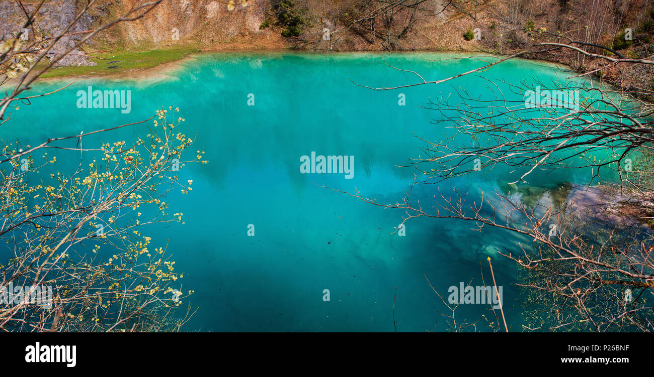 Beautiful blue mountain lake. The Blue Colour is caused by former ...