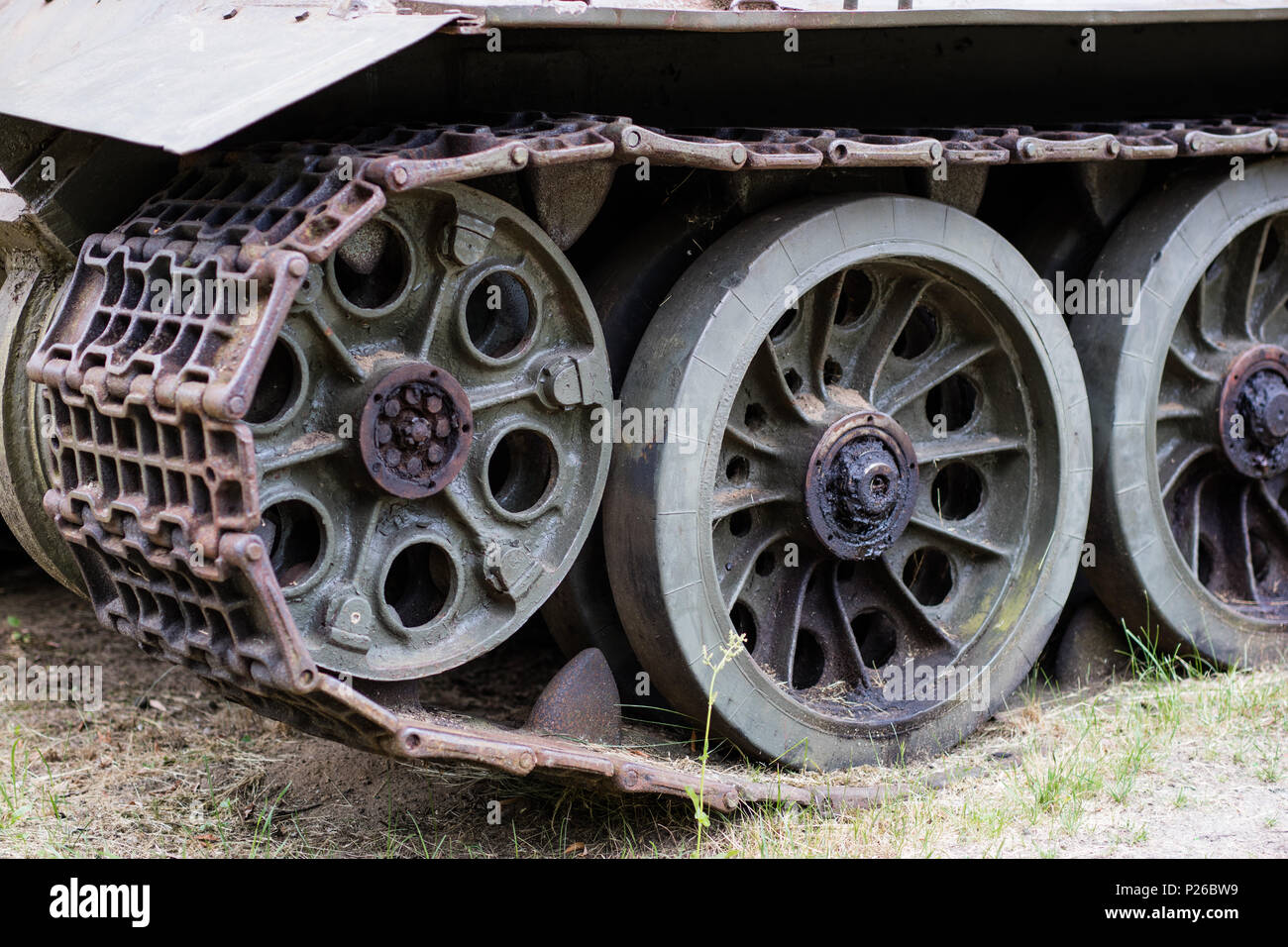 Old russian tank in an outdoor museum. Armed military forces in old ...