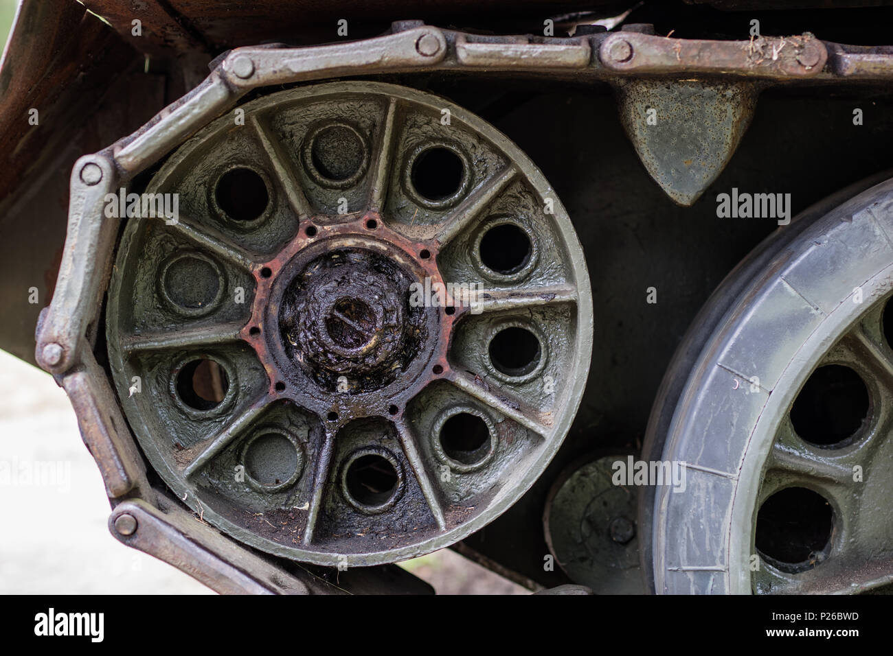 Old russian tank in an outdoor museum. Armed military forces in old ...