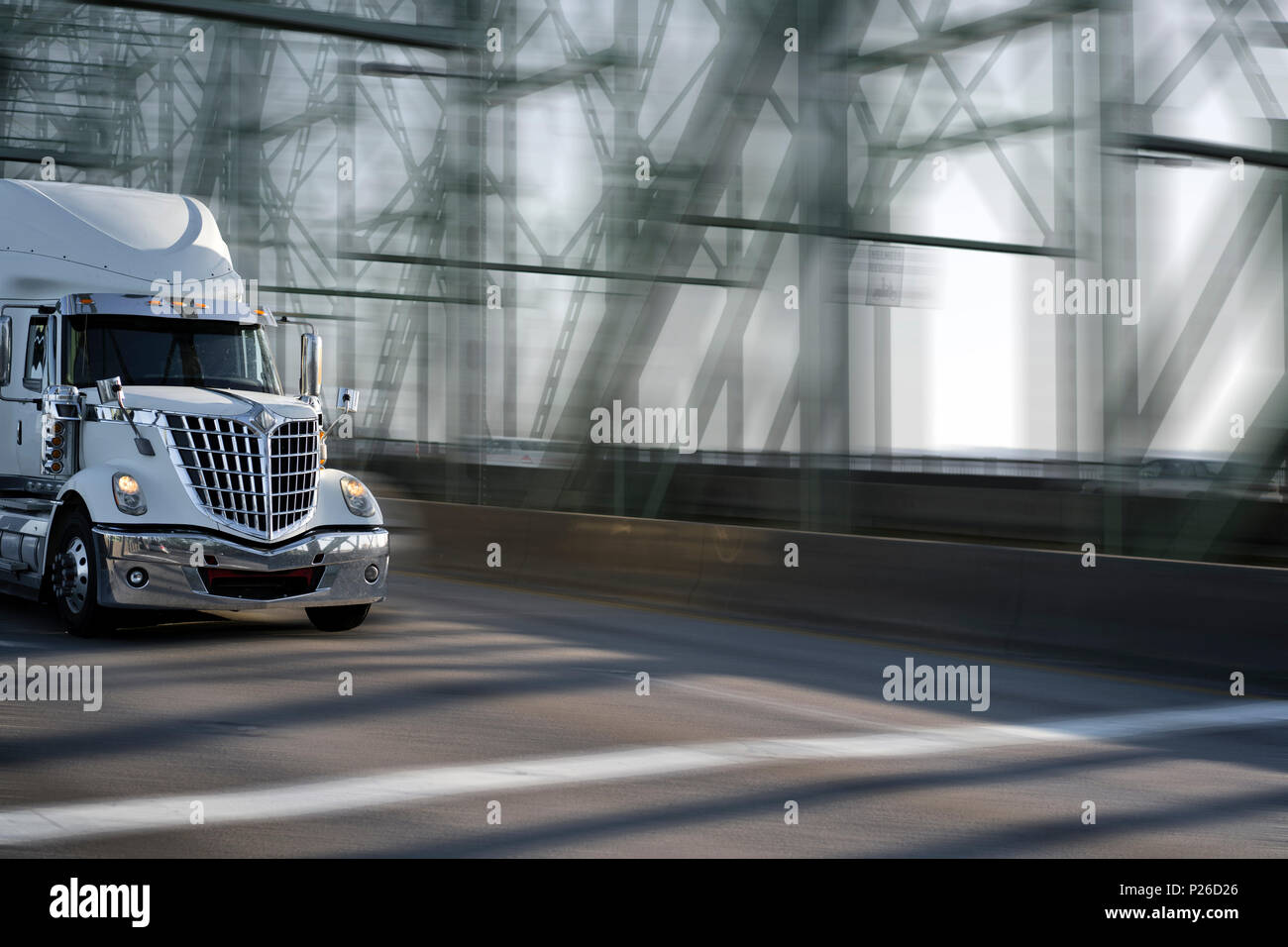Morning star silver big rig semi truck with shiny chrome grille moving ...