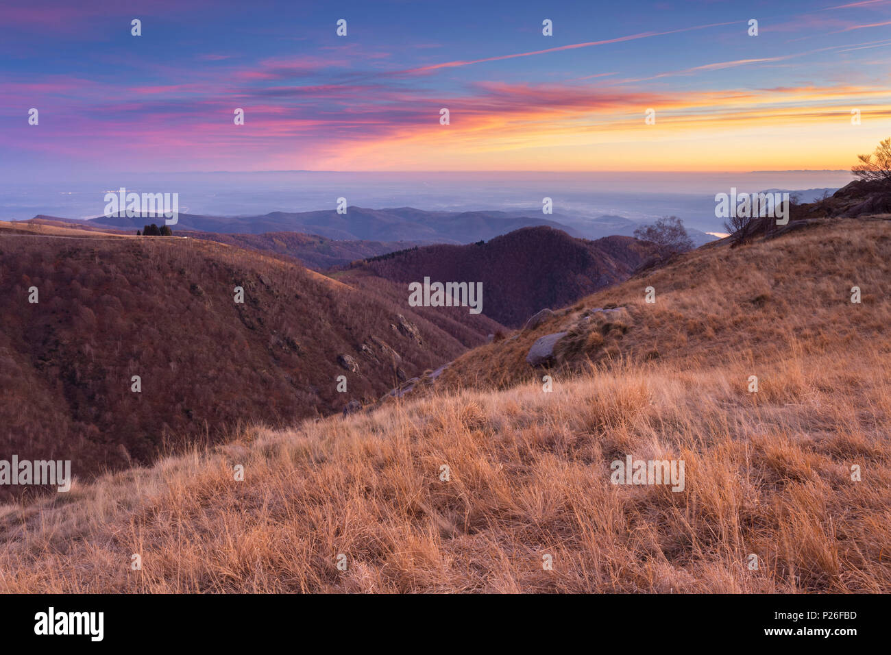 Sunset on the top of the Mottarone mountain. Stresa, Verbano Cusio ...