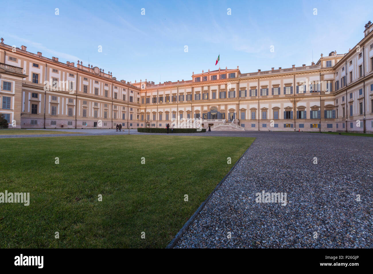 Gardens and facade of historic Villa Reale, Monza, Lombardy, Italy ...