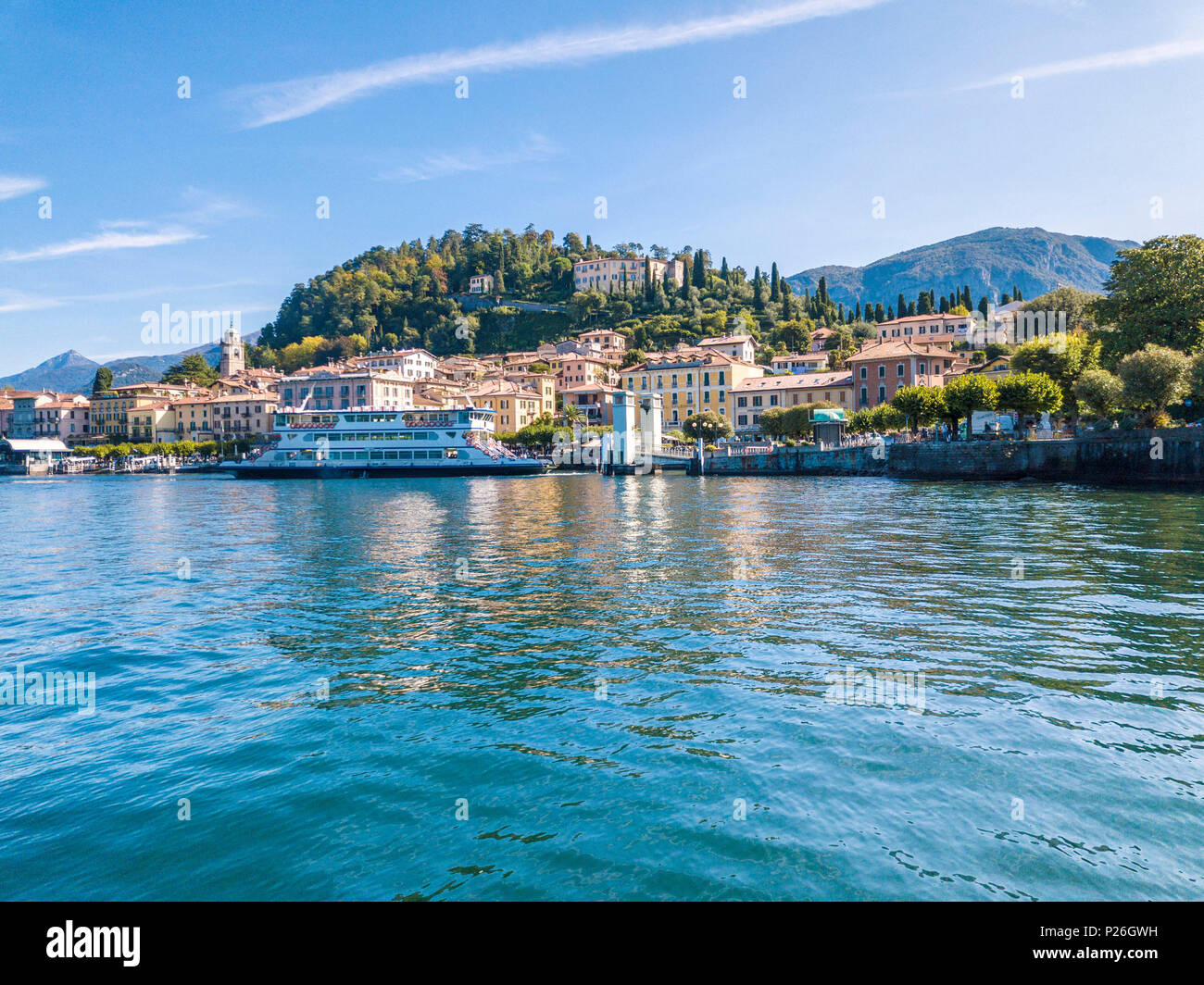 Panoramic aerial view of the village of Bellagio on the shore of Lake ...