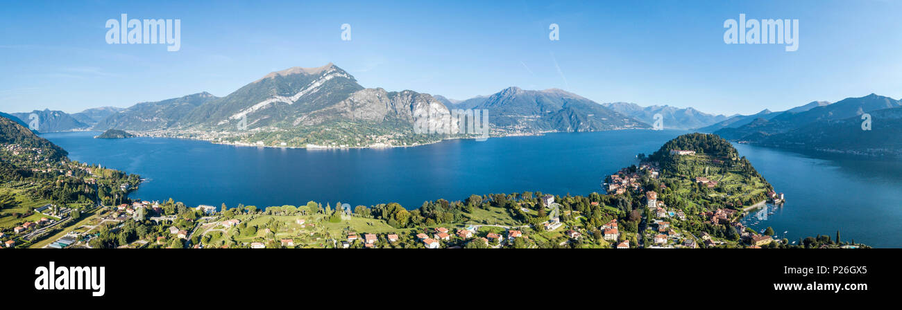 Panoramic aerial view of the village of Bellagio and Lake Como ...