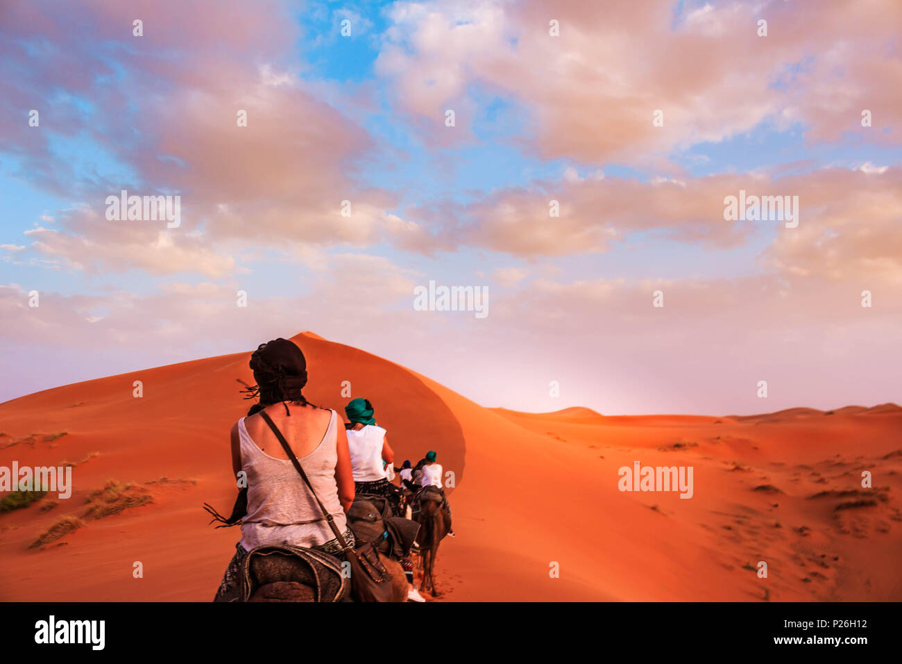 Sahara desert tour in Merzouga Morocco (sunset Stock Photo - Alamy