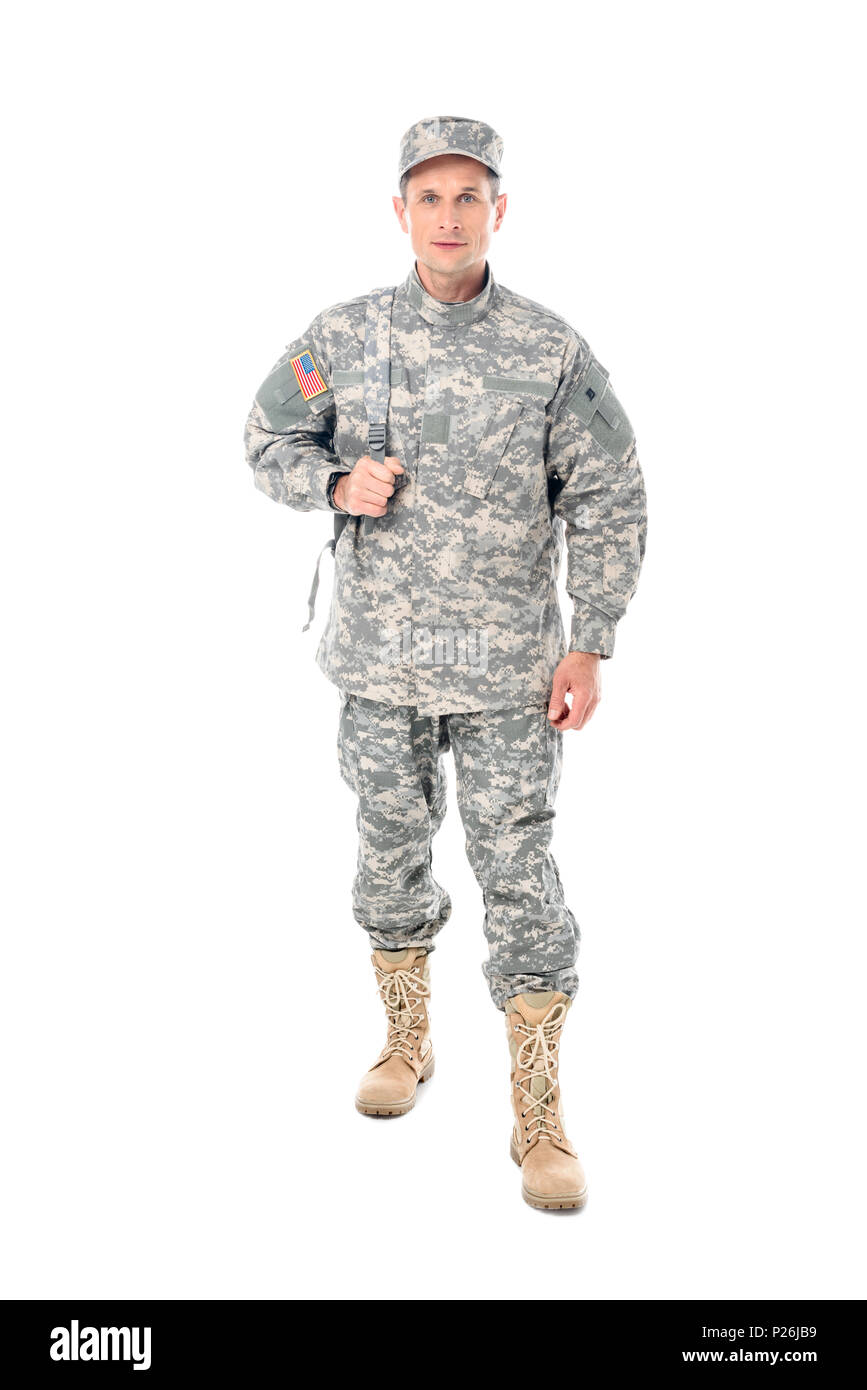 handsome military man in usa camouflage uniform isolated on white Stock ...