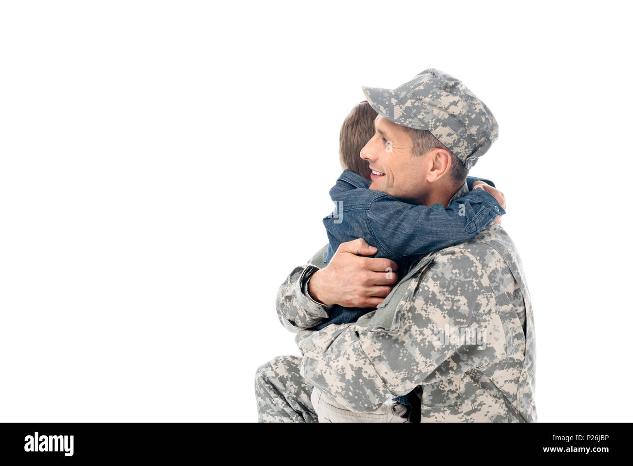 Army father hug son hi-res stock photography and images - Alamy