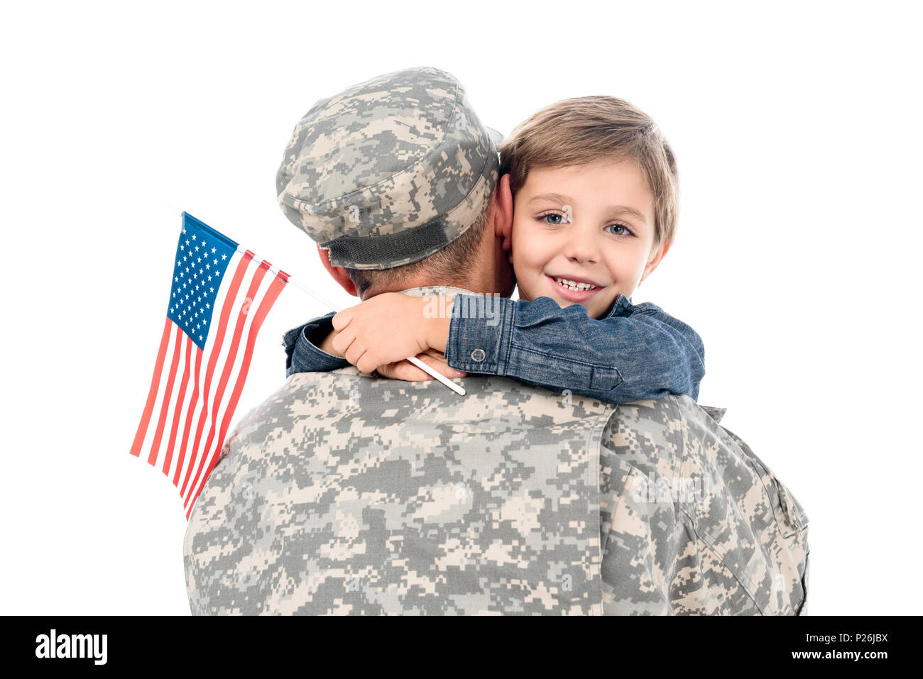 Army father hug son hi-res stock photography and images - Alamy