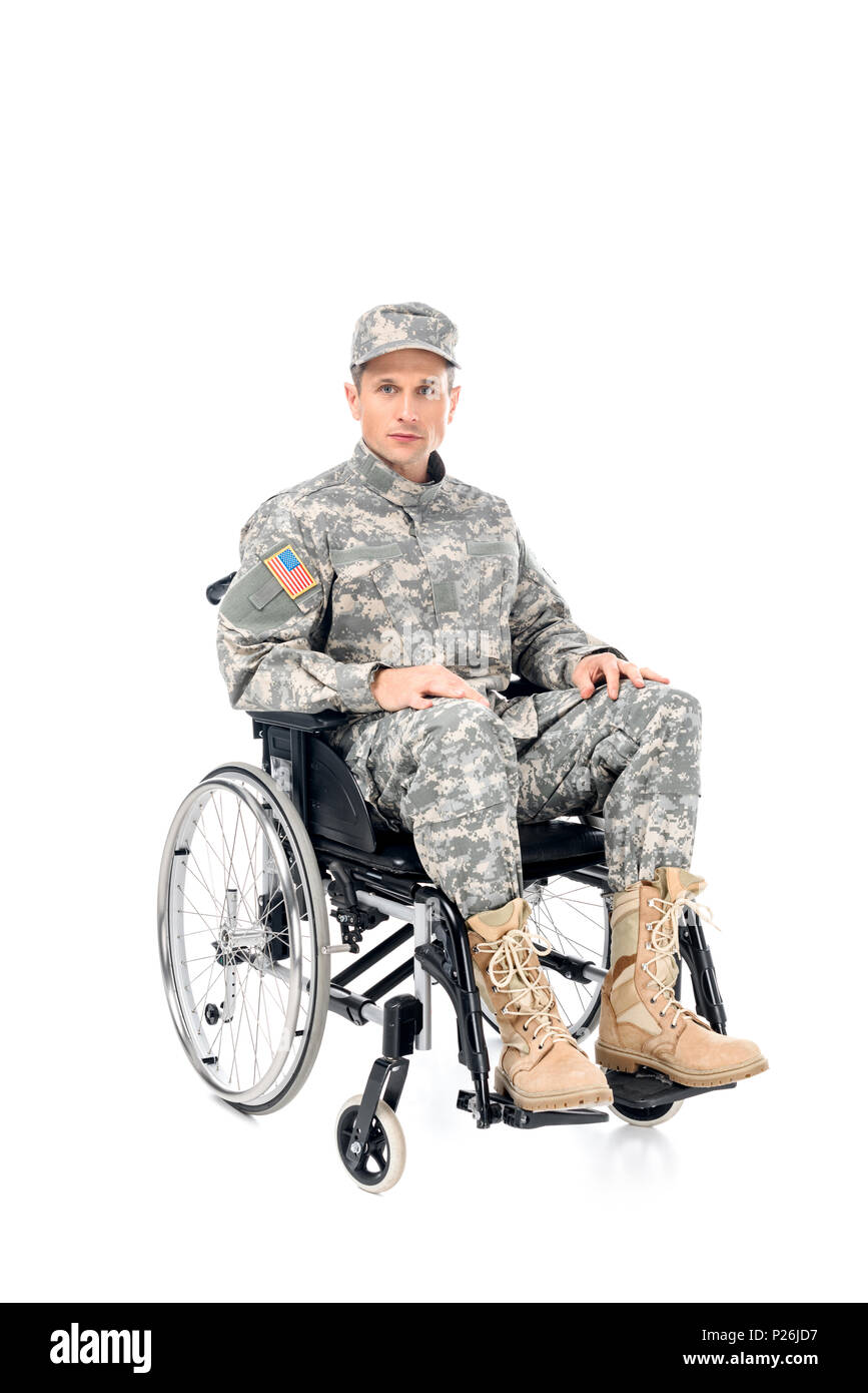 military man in wheelchair isolated on white Stock Photo - Alamy