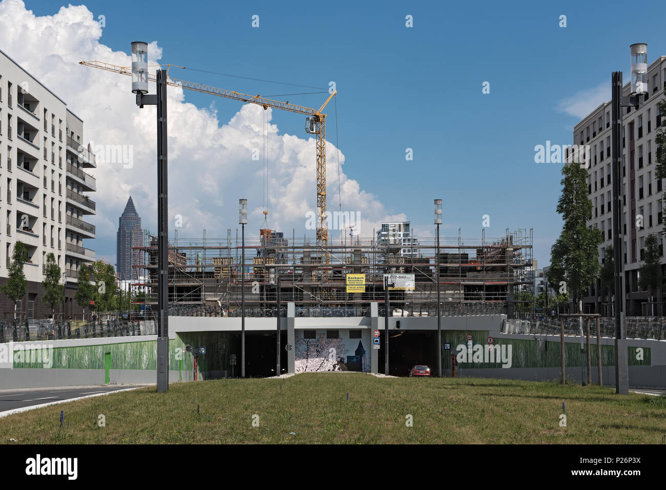 Construction site tunnel overbuilding in the new district of Frankfurt ...