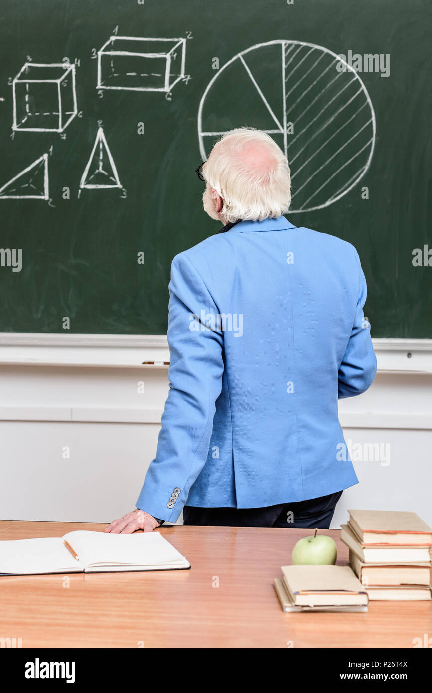 rear view of grey hair professor looking at blackboard Stock Photo - Alamy