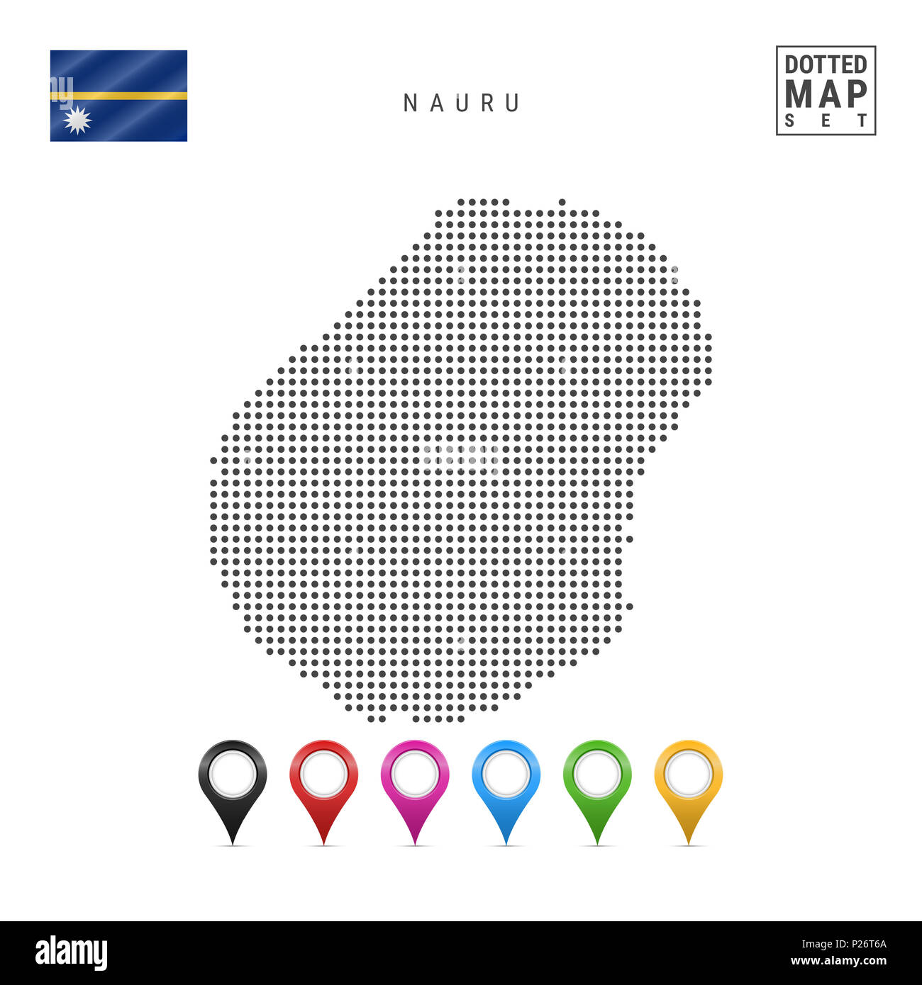 Dotted Map of Nauru. Simple Silhouette of Nauru. The National Flag of Nauru. Set of Multicolored ...