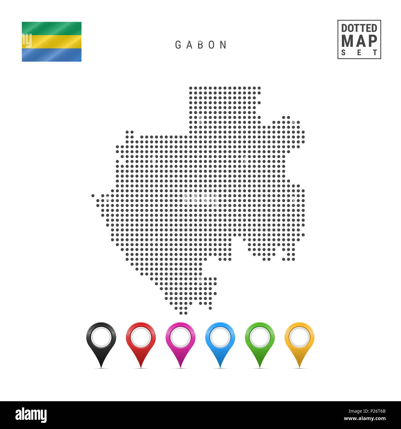 Dotted Map of Gabon. Simple Silhouette of Gabon. The National Flag of ...