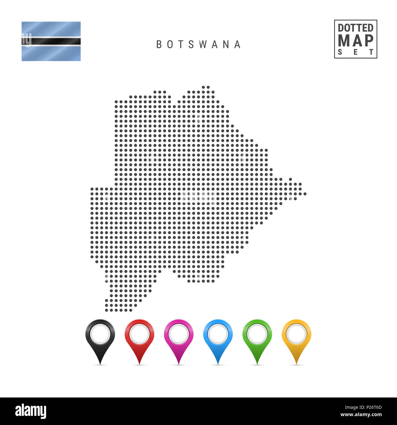 Dotted Map of Botswana. Simple Silhouette of Botswana. The National Flag of Botswana. Set of ...