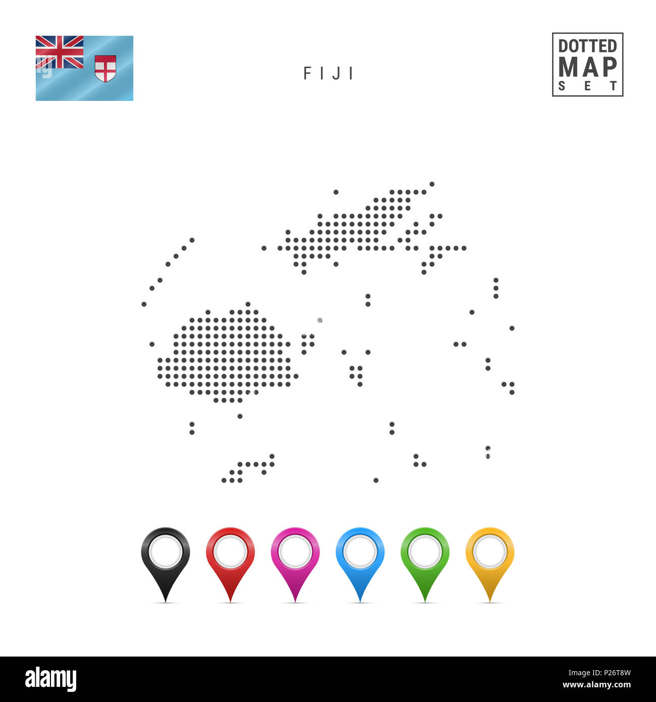 Dotted Map of Fiji. Simple Silhouette of Fiji. The National Flag of ...