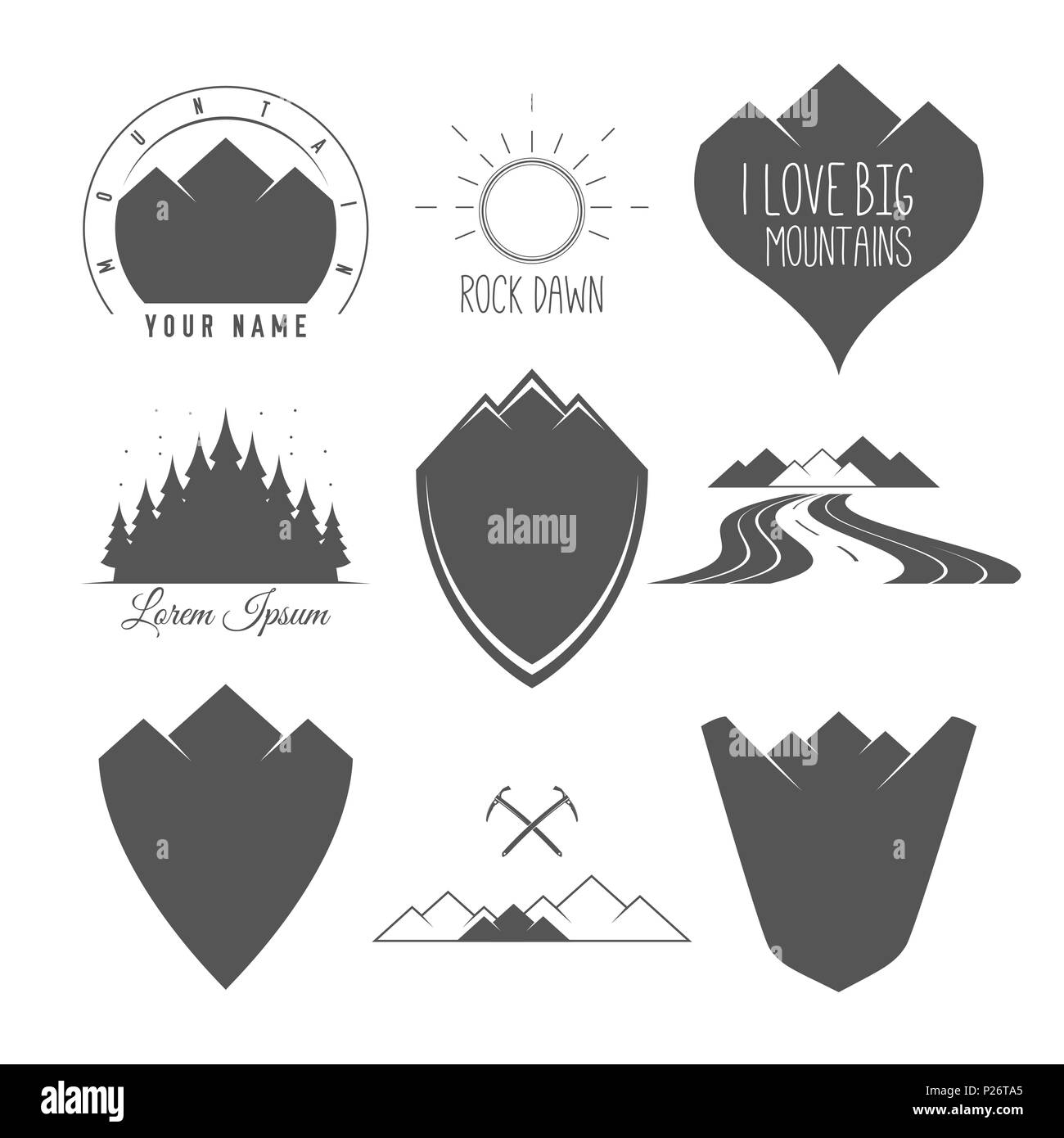 Rock Road - Shield - Forest and Sun - Set of Silhouette Emblems and ...