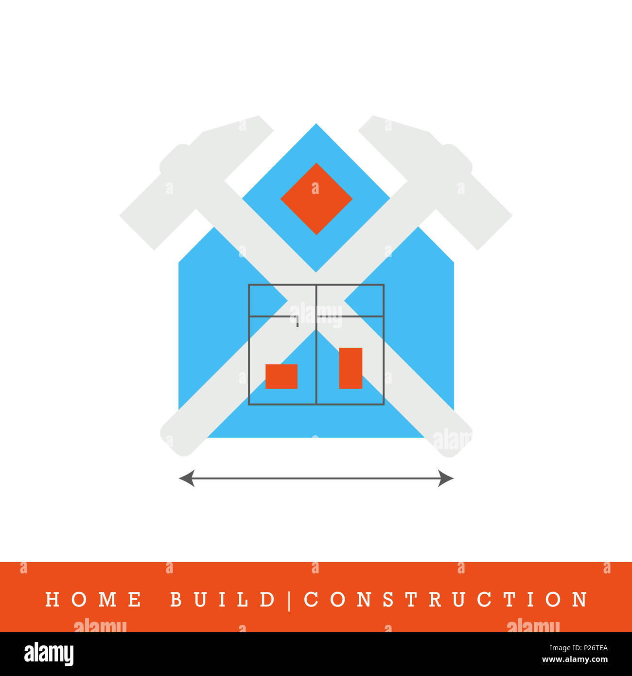 Home Build, Construction Flat Line Icon. Red and Blue Flat Style ...