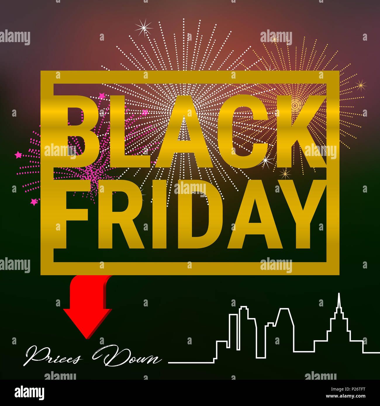 Black Friday Golden Frame on a Dark Background. Firework in the Sky ...