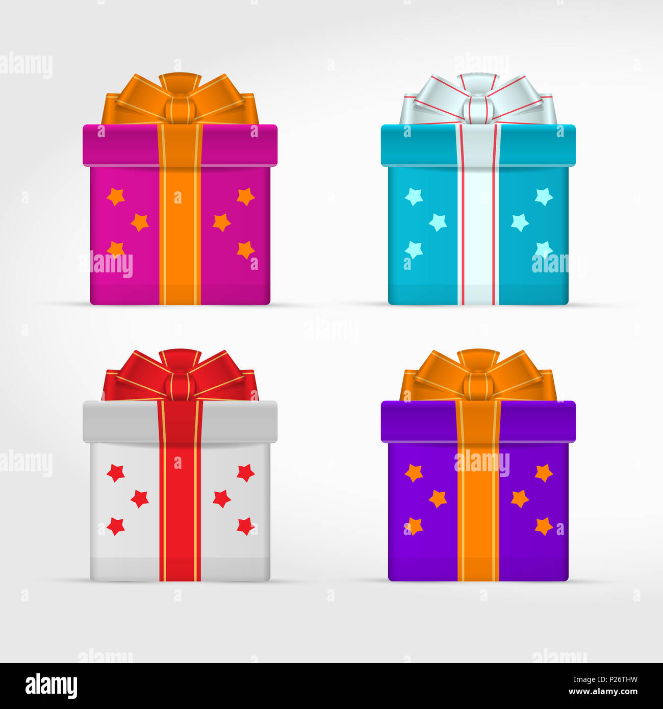 Set of Beautiful Gifts, Side View with Ribbons and Bows Stock Photo - Alamy