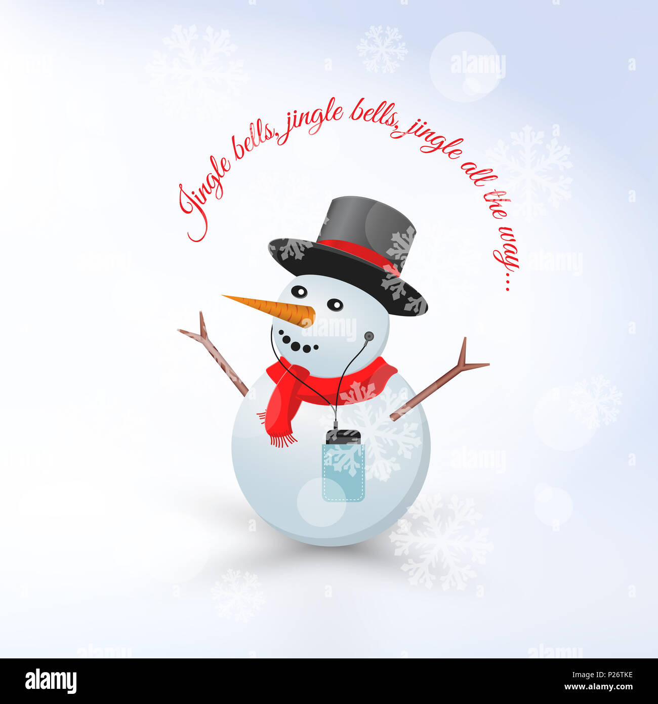 Happy Snowman Listens to Music on a Smartphone. Illustration Stock ...