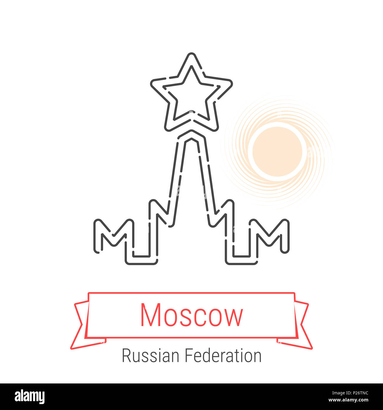 Moscow, Russia Line Icon with Red Ribbon Isolated on White. Moscow ...