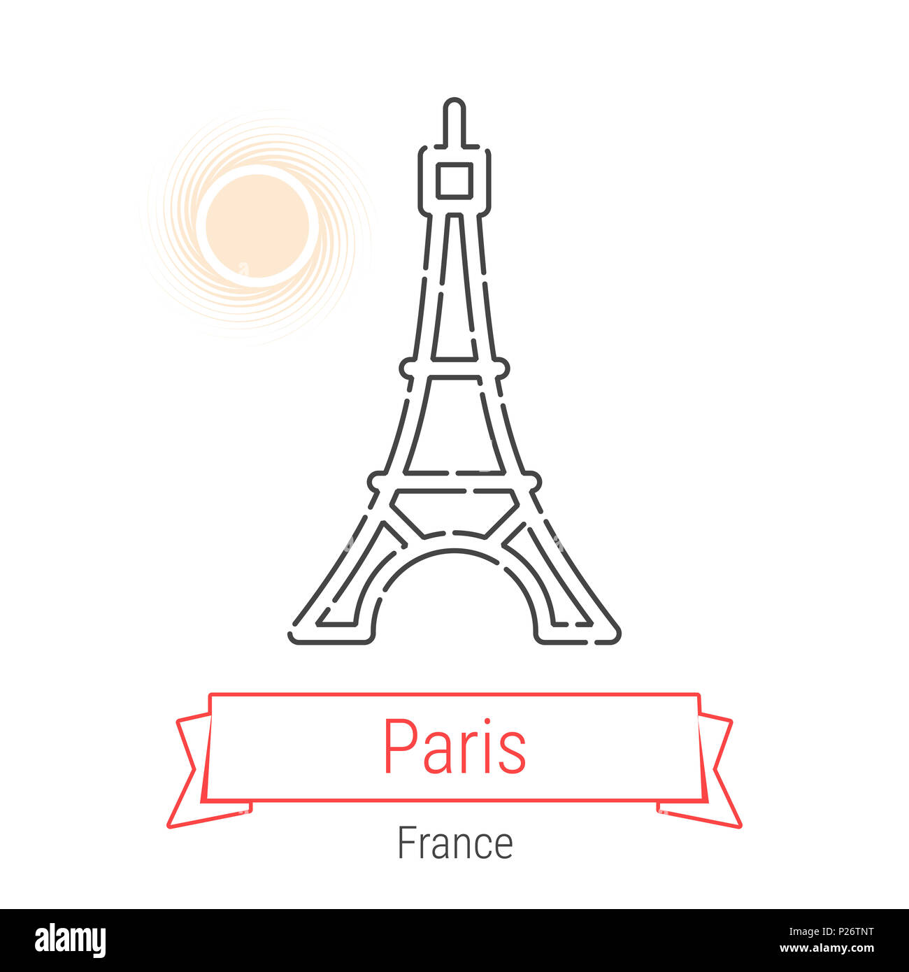 Paris, France Line Icon with Red Ribbon Isolated on White. Parice ...