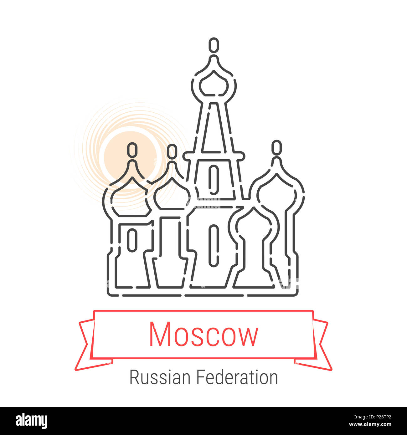 Moscow, Russia Line Icon with Red Ribbon Isolated on White. Moscow ...
