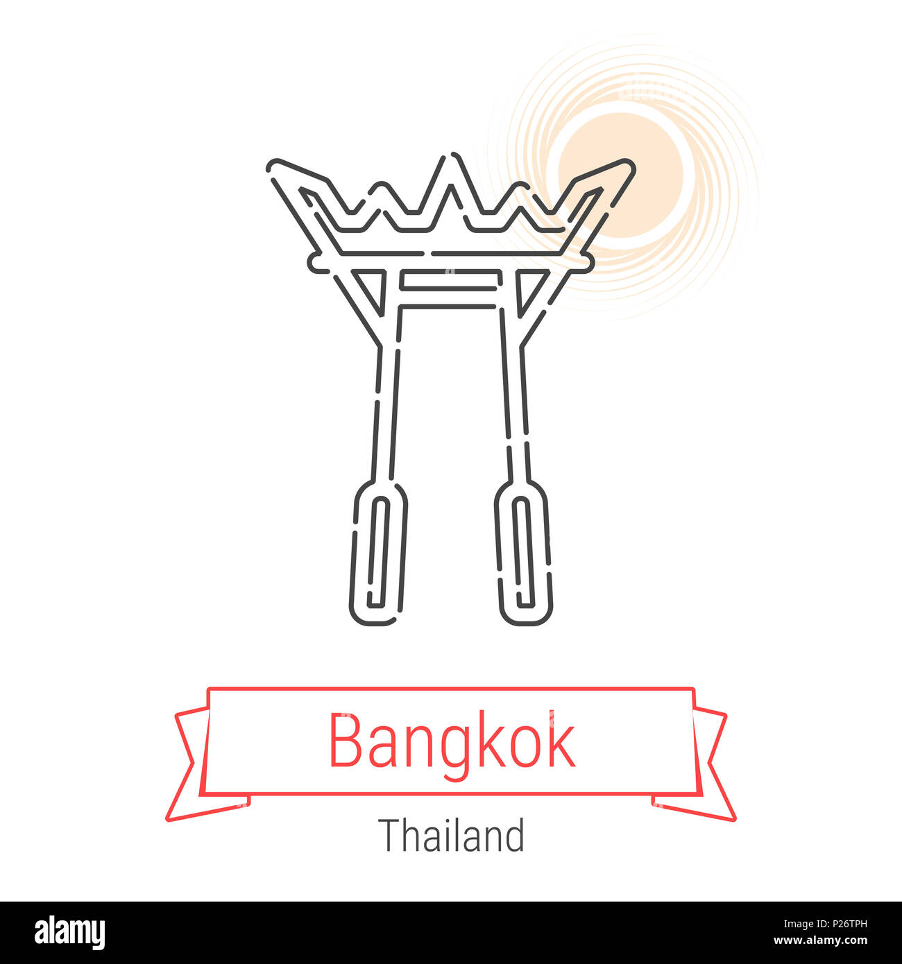 Bangkok, Thailand Line Icon with Red Ribbon Isolated on White. Bangkok ...