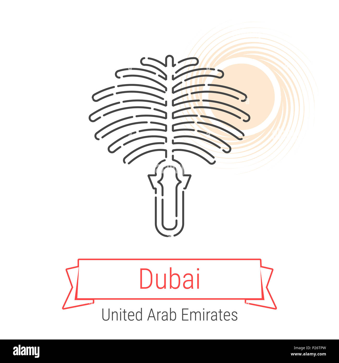 Dubai, United Arab Emirates Line Icon with Red Ribbon Isolated on White ...