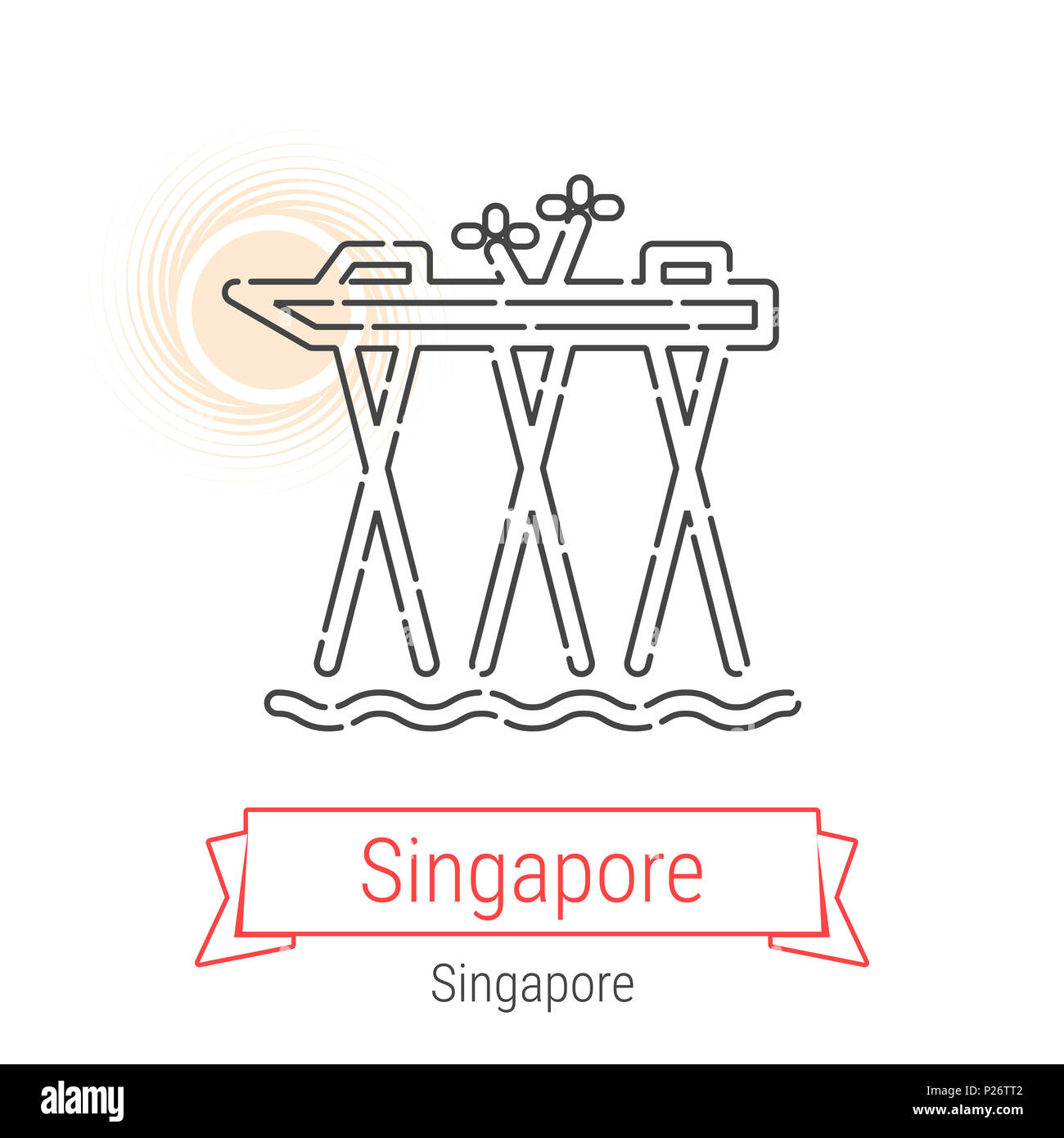 Singapore, Singapore Line Icon with Red Ribbon Isolated on White ...
