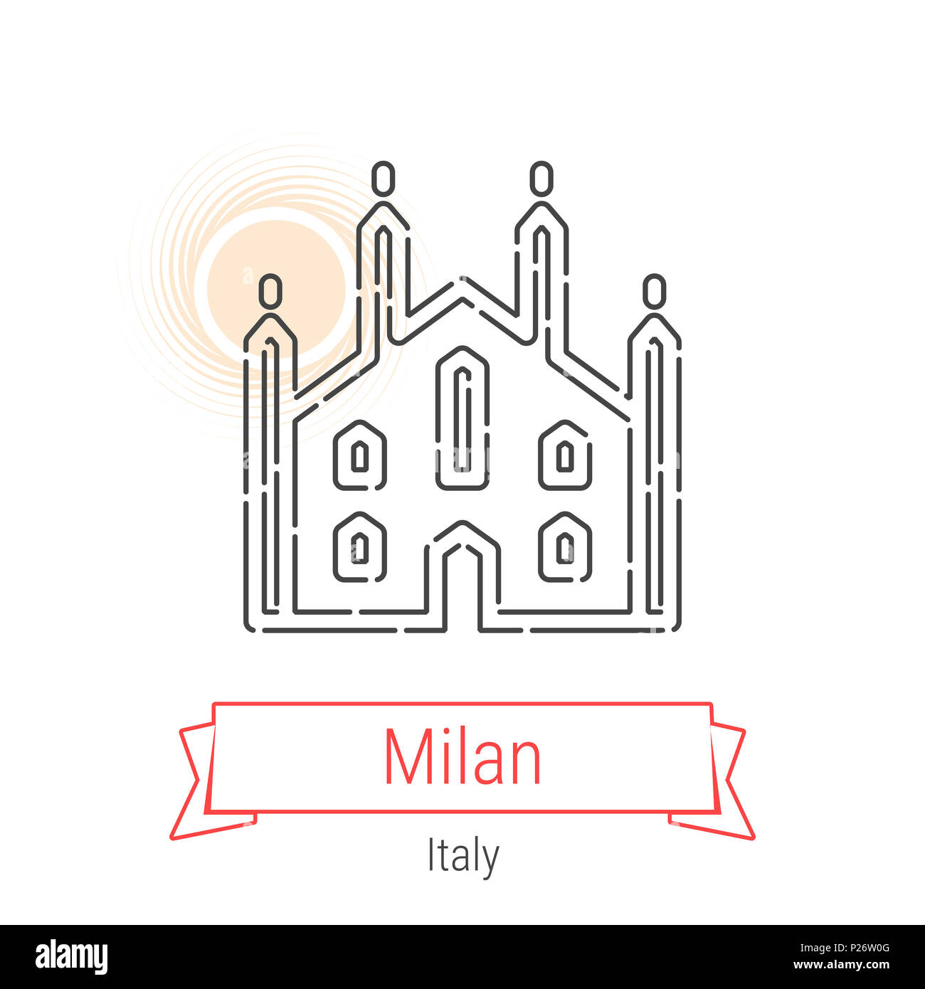 Milan, Italy Line Icon with Red Ribbon Isolated on White. Milan ...