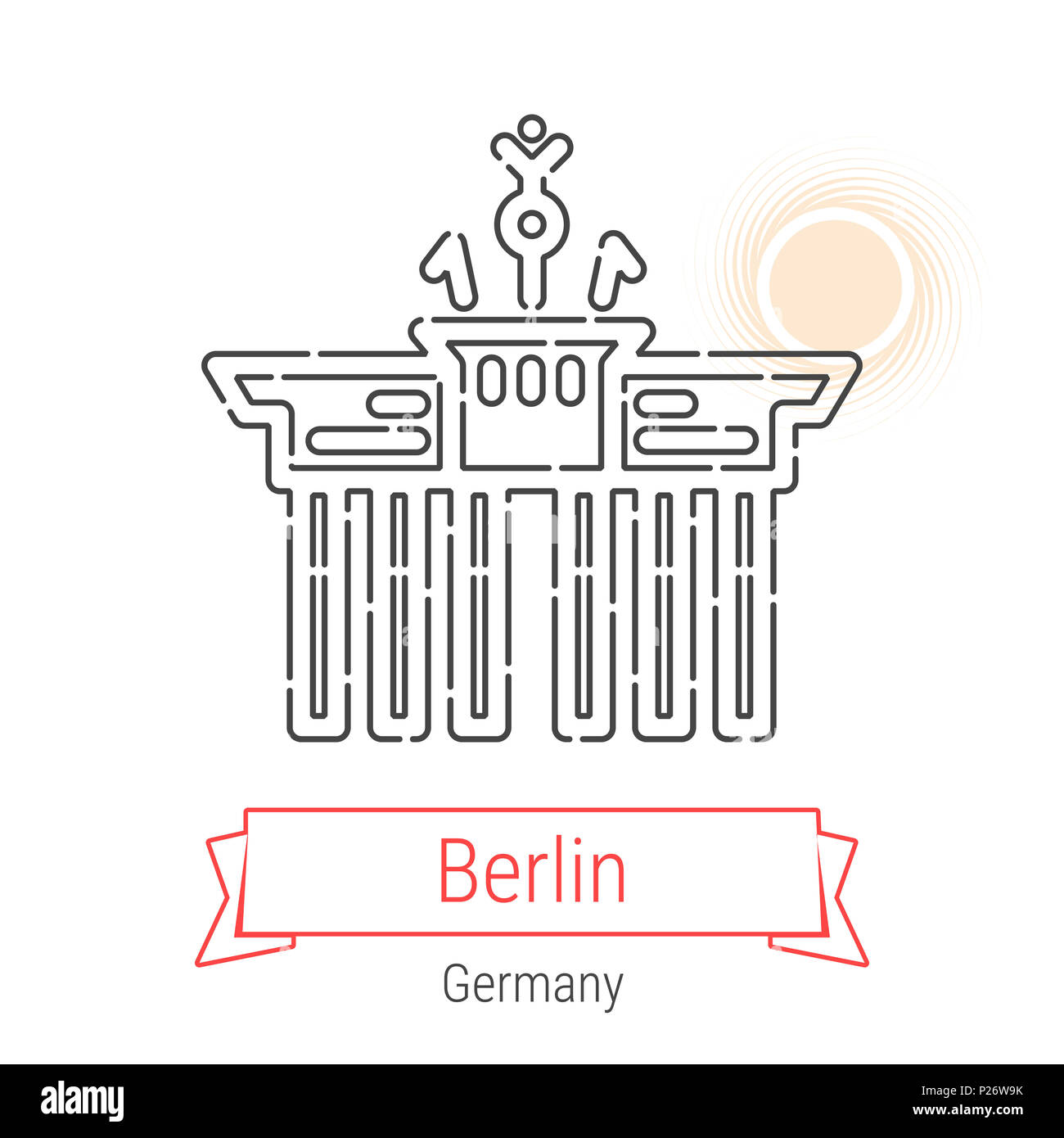 Berlin, Germany Line Icon with Red Ribbon Isolated on White. Berlin ...