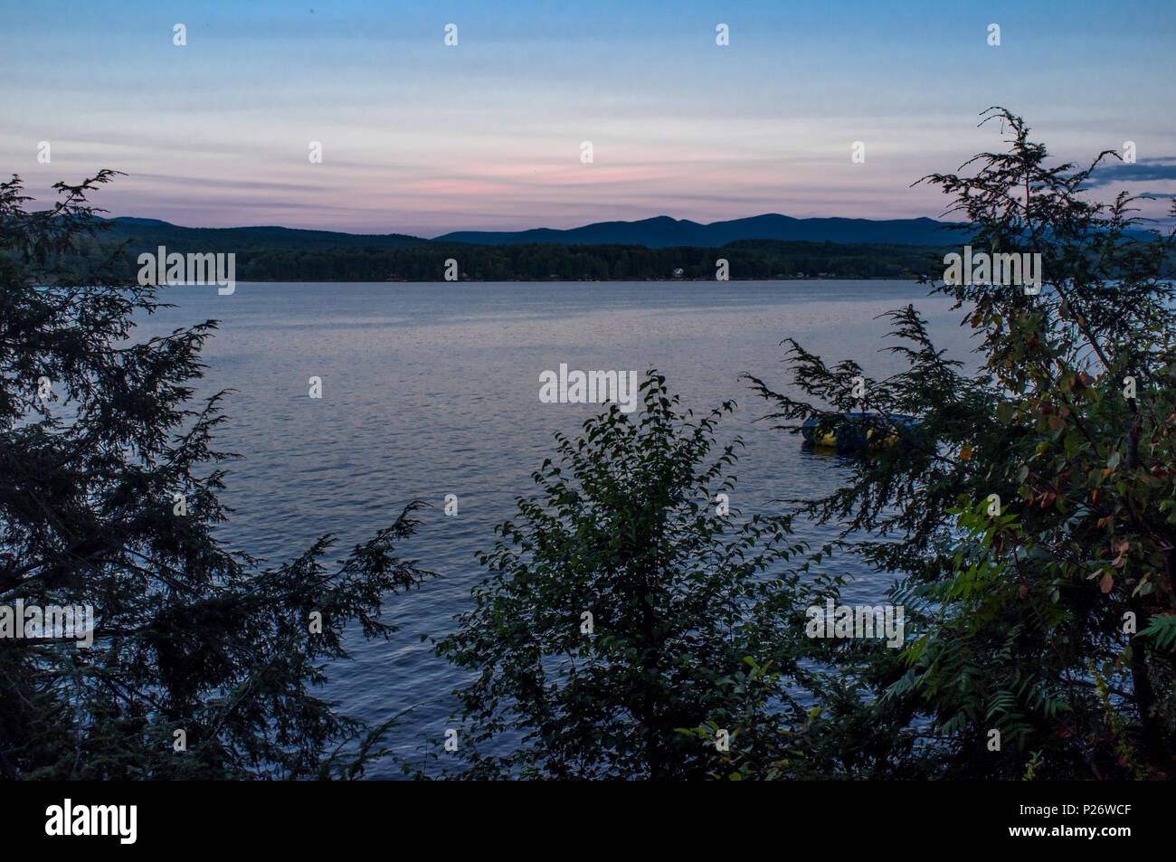 Lake Bomoseen landscape during blue hour sunset Stock Photo - Alamy