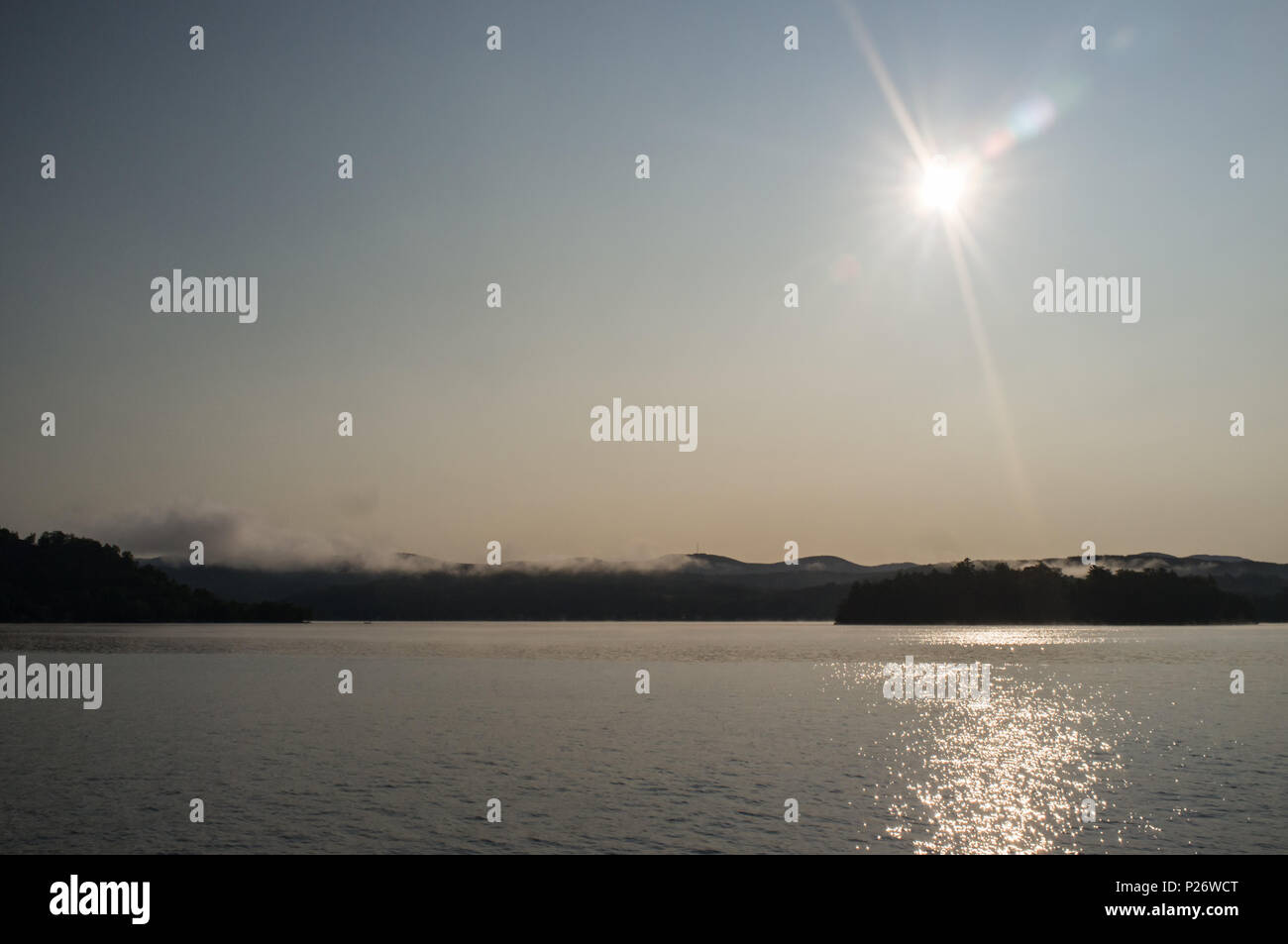 Beautiful lake Bomoseen landscape early misty morning Stock Photo - Alamy