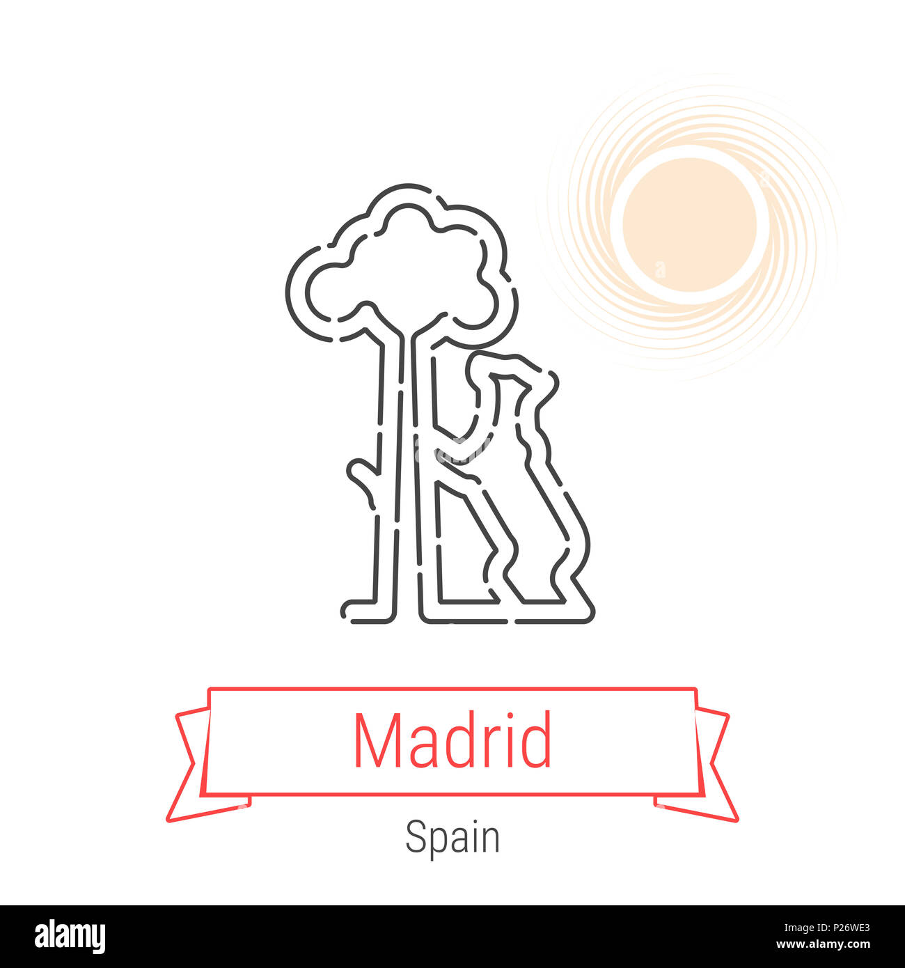 Madrid, Spain Line Icon with Red Ribbon Isolated on White. Madrid ...