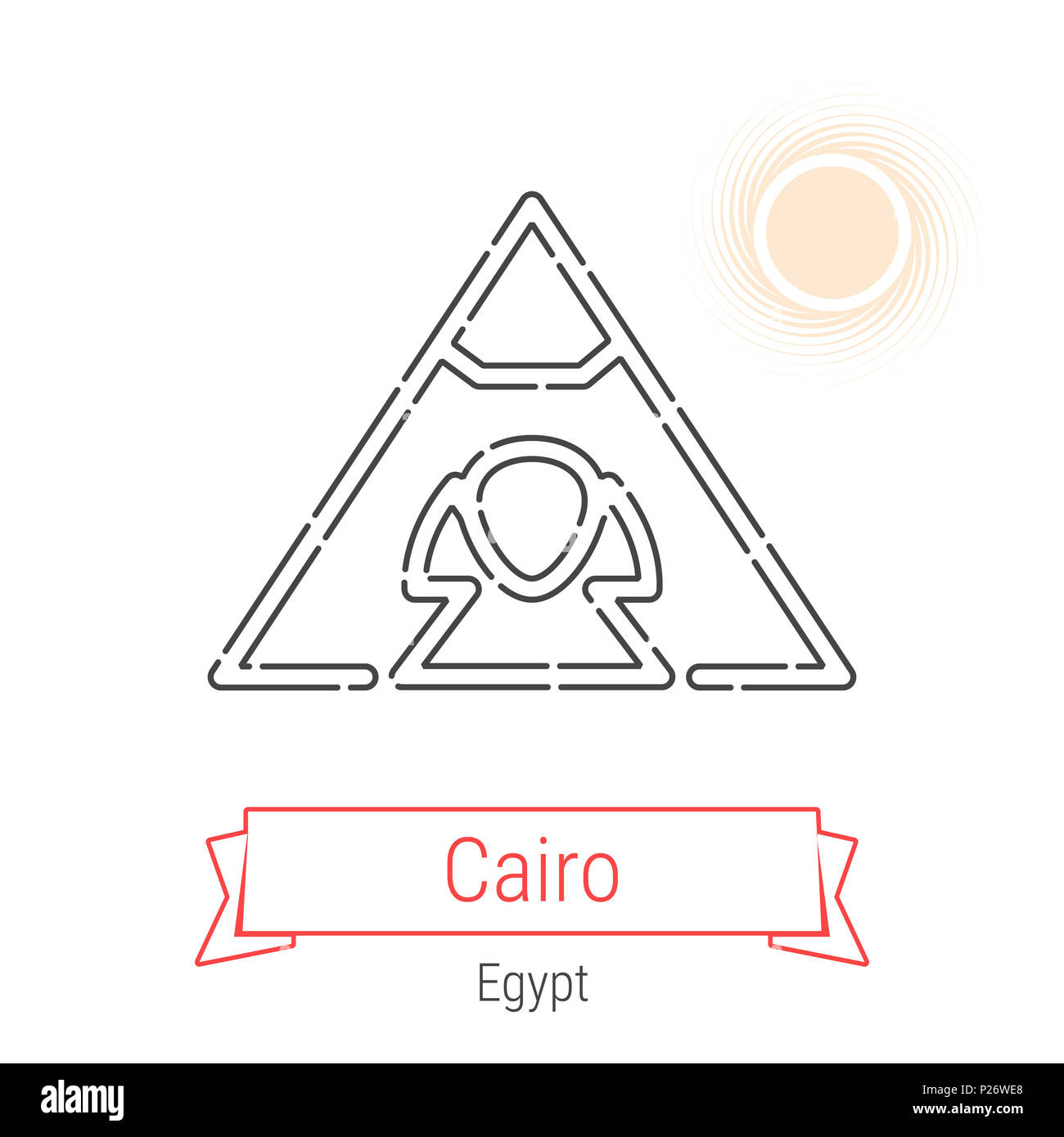 Cairo, Egypt Line Icon with Red Ribbon Isolated on White. Cairo Landmark - Emblem - Print ...