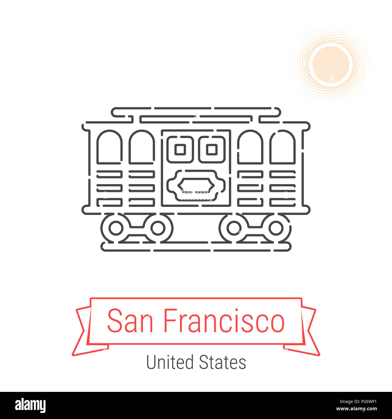 San Francisco, United States Line Icon with Red Ribbon Isolated on ...