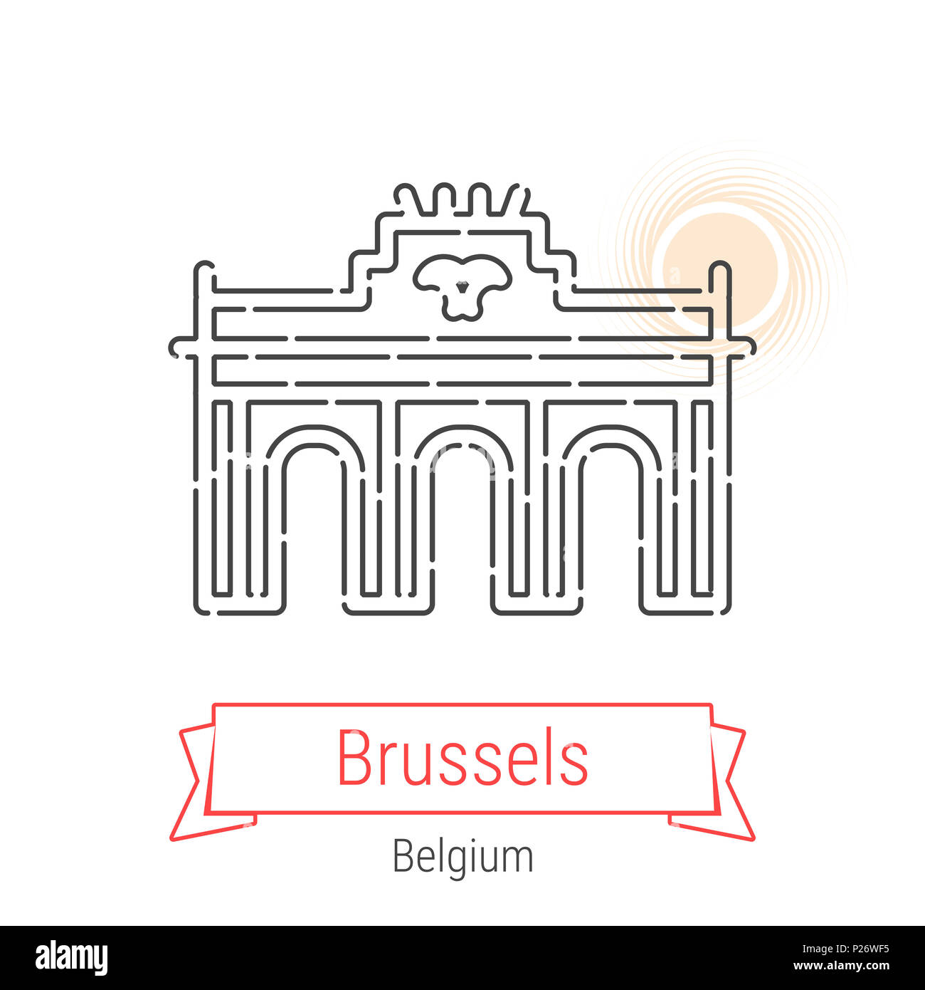 Brussels, Belgium Line Icon with Red Ribbon Isolated on White. Brussels ...