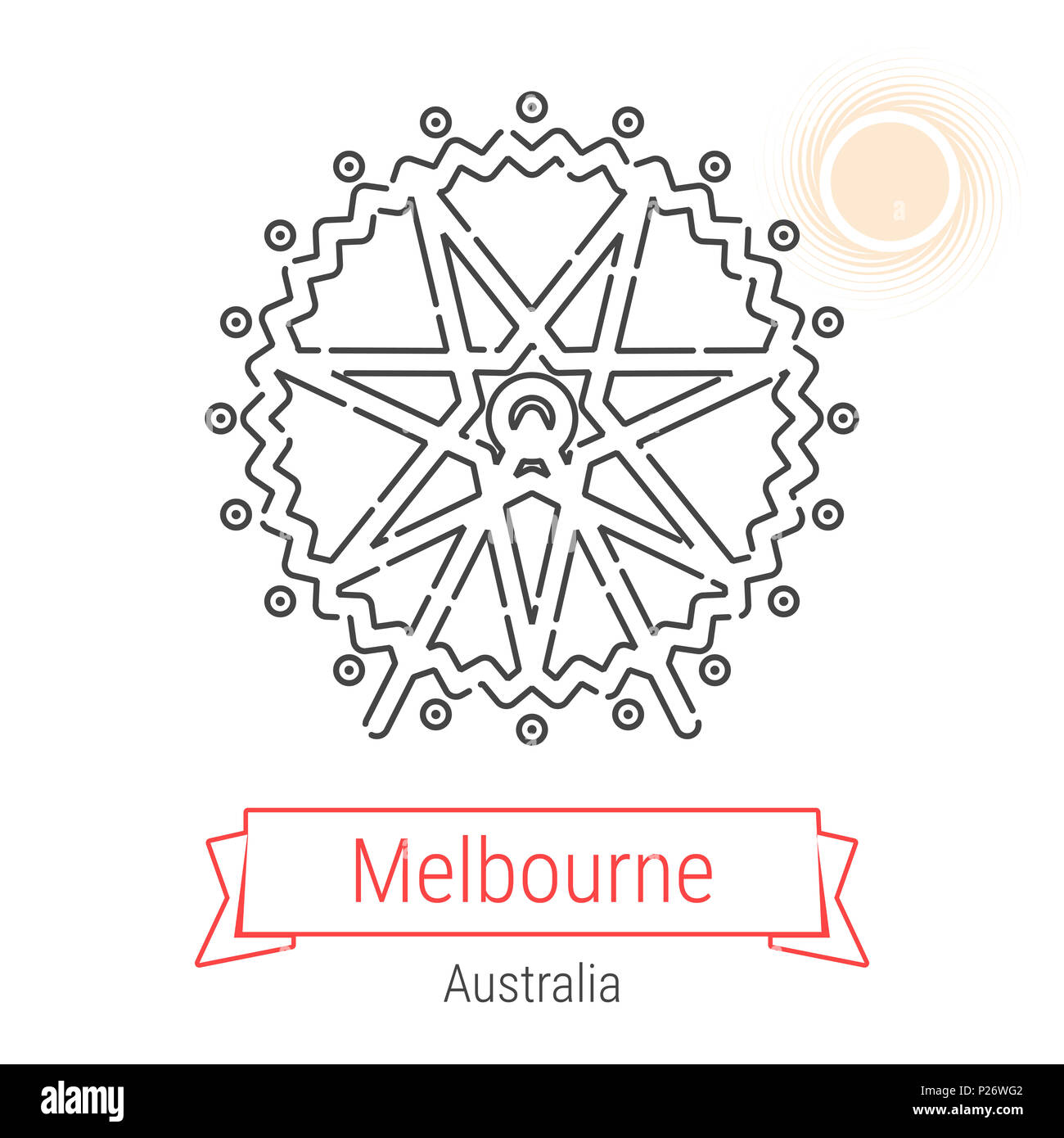 Melbourne, Australia Line Icon with Red Ribbon Isolated on White ...
