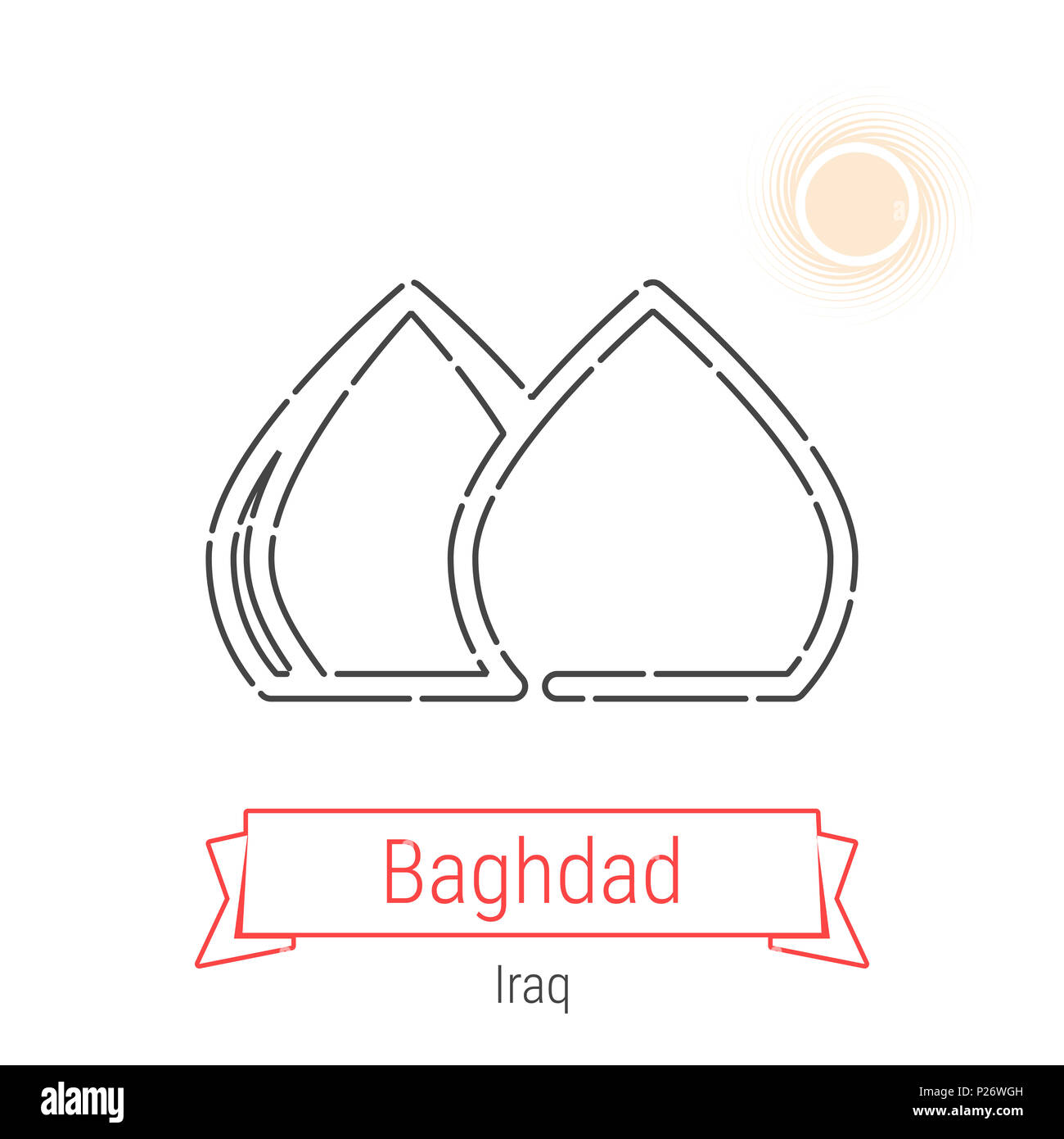 Baghdad, Iraq Line Icon with Red Ribbon Isolated on White. Baghdad ...