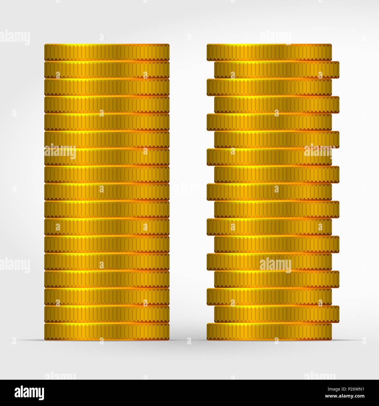 Two Bars of Stacked Gold Coins. Illustration Stock Photo - Alamy