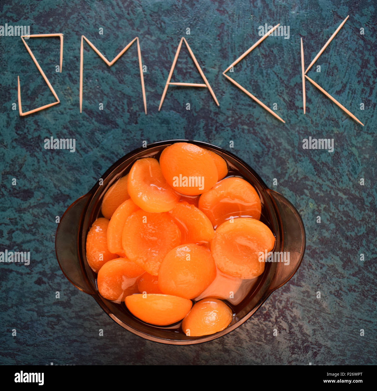 compote of apricots with text Stock Photo - Alamy