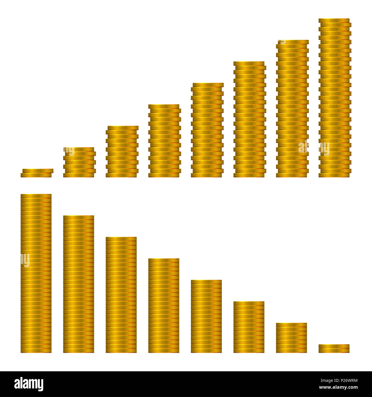 Graph of Golden Coins Stacks Isolated on White. Growing Money Concept ...